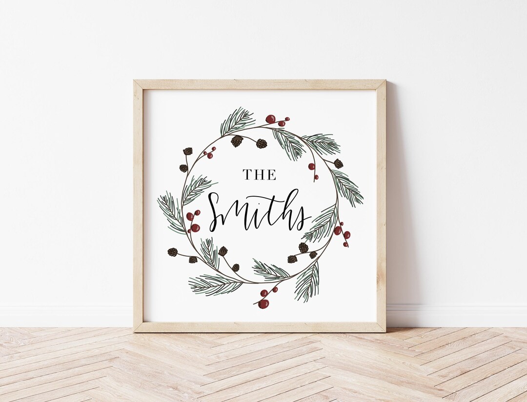 Custom Name Wreath Wall Art Print Personalized Printable Last Name Home ...
