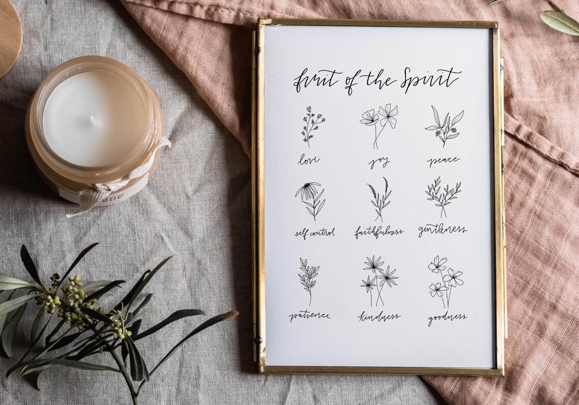 Fruits of the Spirit Floral Vintage Chart Bible Verse Wall Print ...
