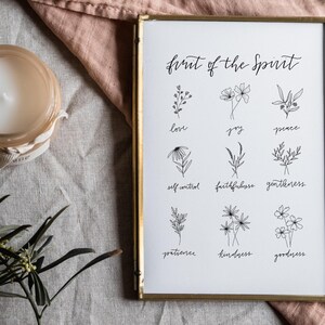 Fruits of the Spirit Floral Vintage Chart Bible Verse Wall Print ...