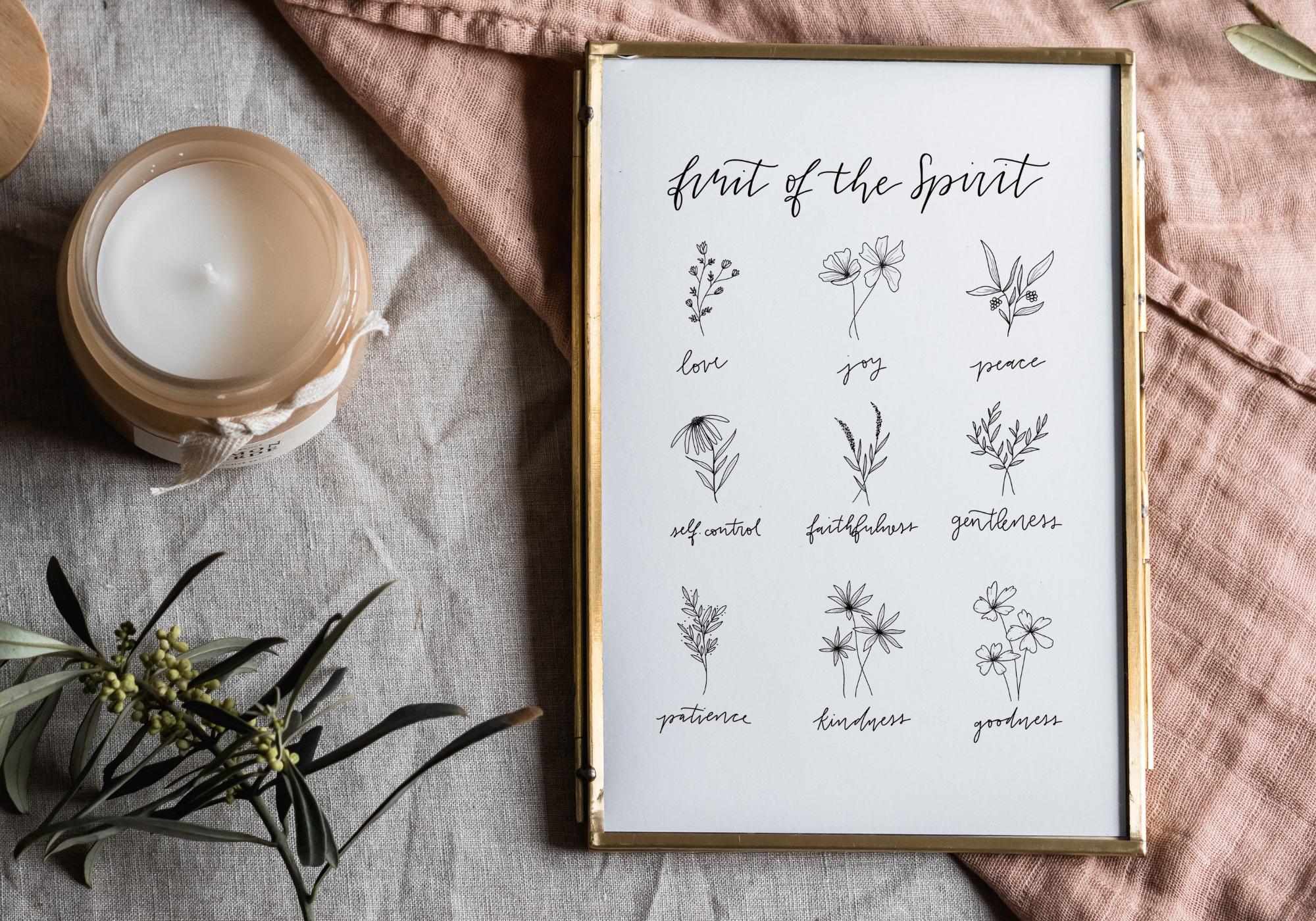 Fruits of the Spirit Floral Vintage Chart Bible Verse Wall Print ...