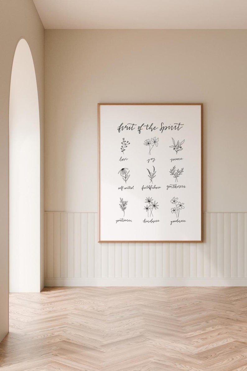 Fruits of the Spirit Floral Vintage Chart Bible Verse Wall Print ...