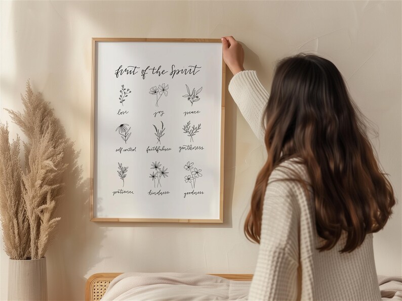 Fruits of the Spirit Floral Vintage Chart Bible Verse Wall Print ...