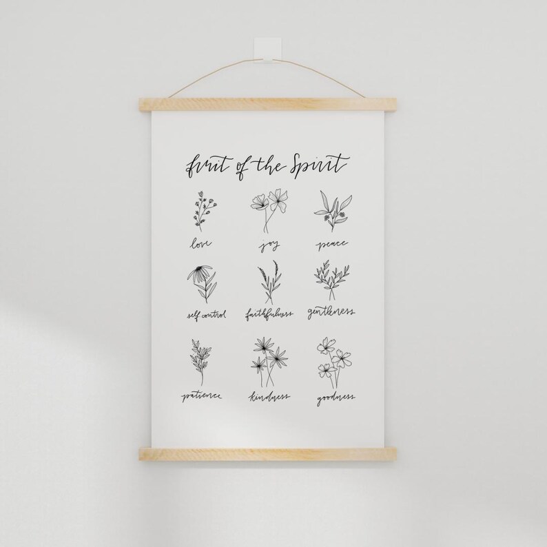 Fruits of the Spirit Floral Vintage Chart Bible Verse Wall Print ...
