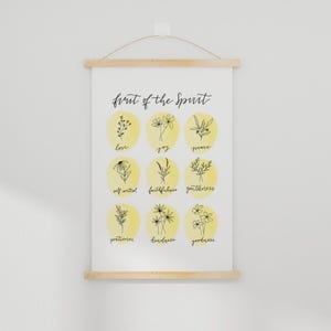 Fruits of the Spirit Floral Yellow Vintage Chart Bible Verse Wall Print ...