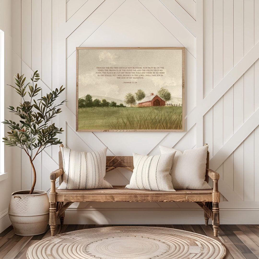 Christian Wall Art Painting Bible Verse Print Vintage Barn Farmhouse ...