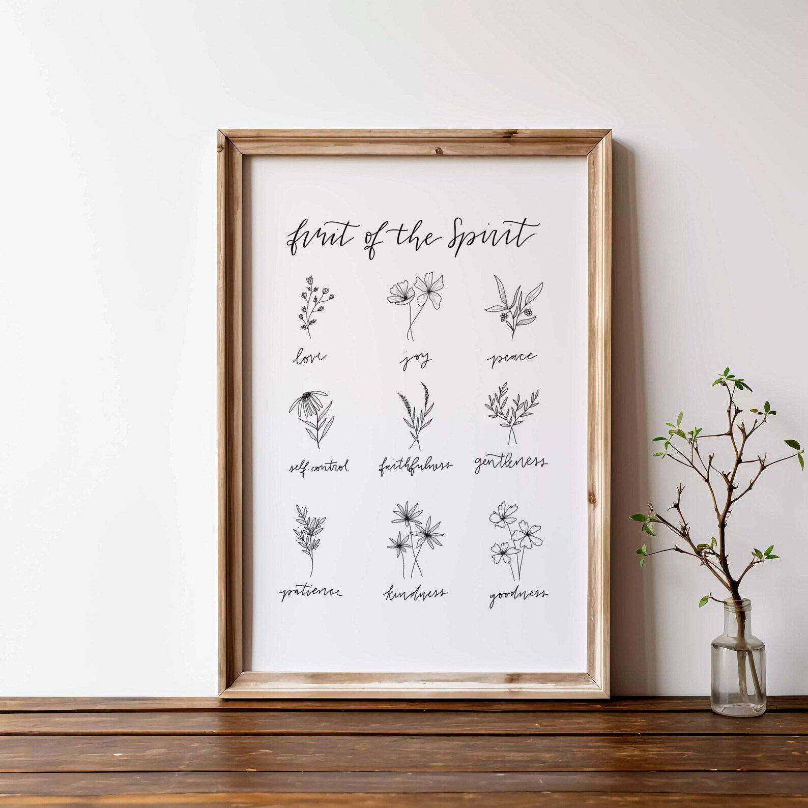 Fruits of the Spirit Floral Vintage Chart Bible Verse Wall Print ...
