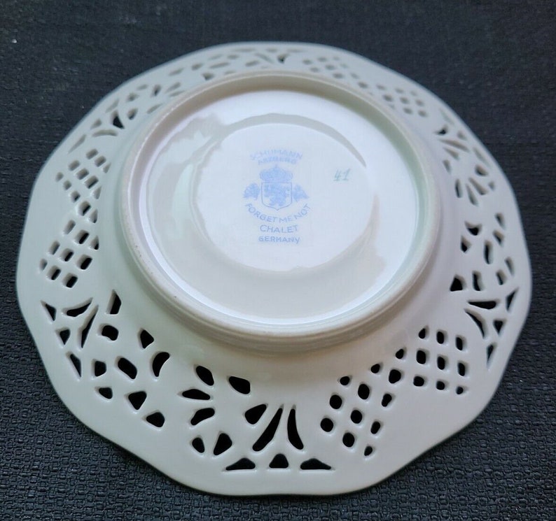 Schumann Arzberg Pierced Cup & Saucer 41 Forget Me Not Chalet Germany ...