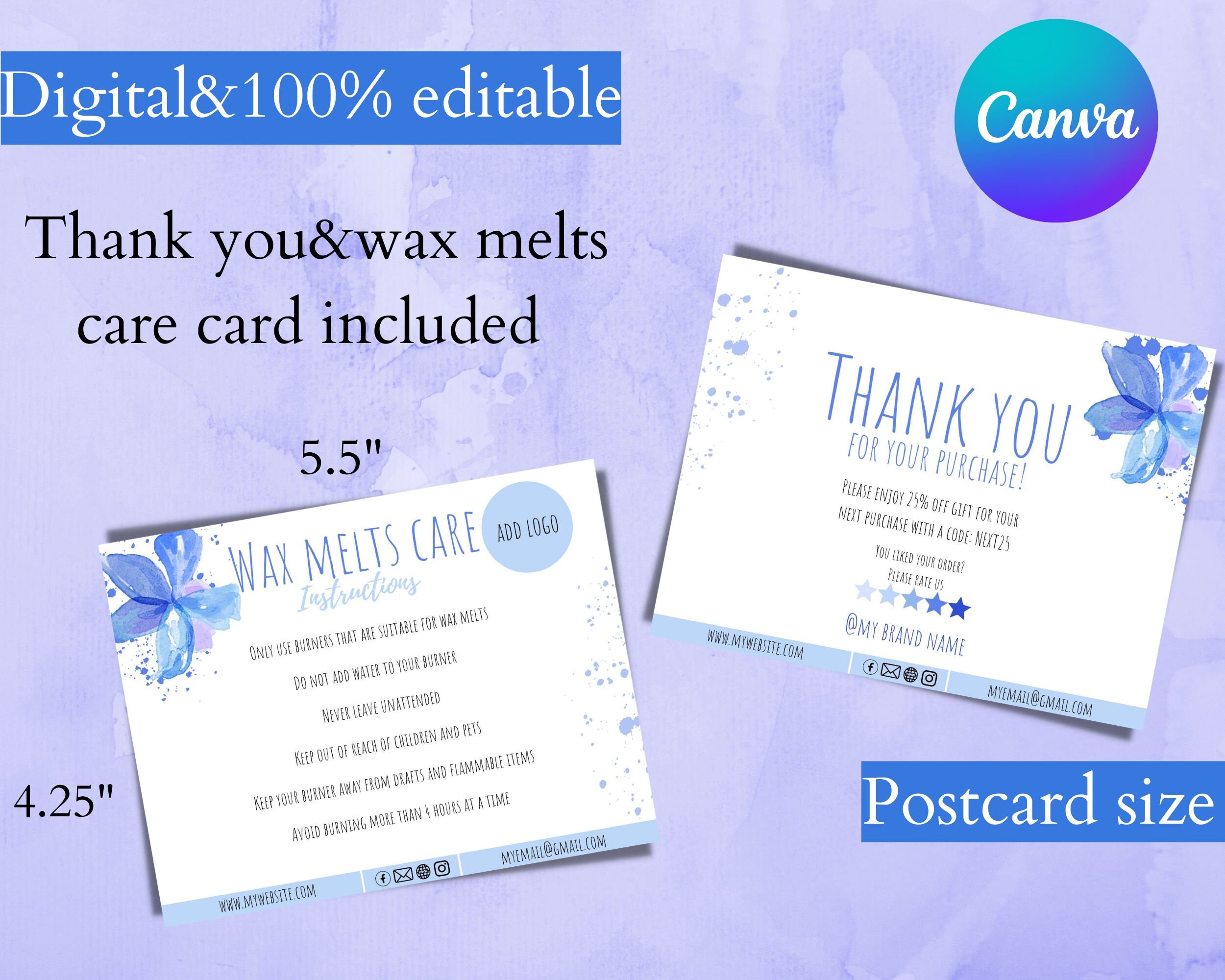 Wax Melts Care Card | Editable Template | Edit With Canva | Digital ...