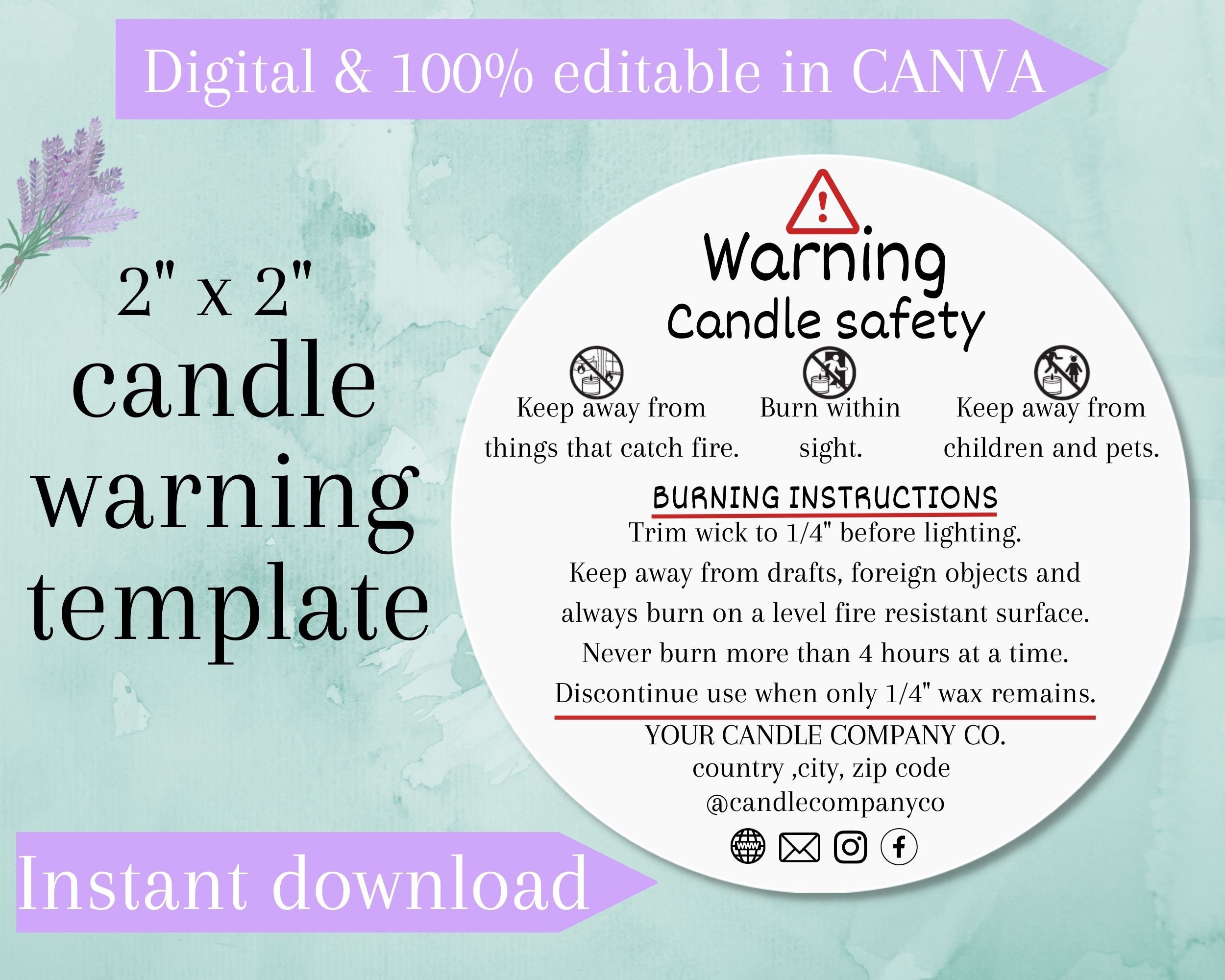Editable Candle Warning Label Template Candle Safety Label Circle Label ...