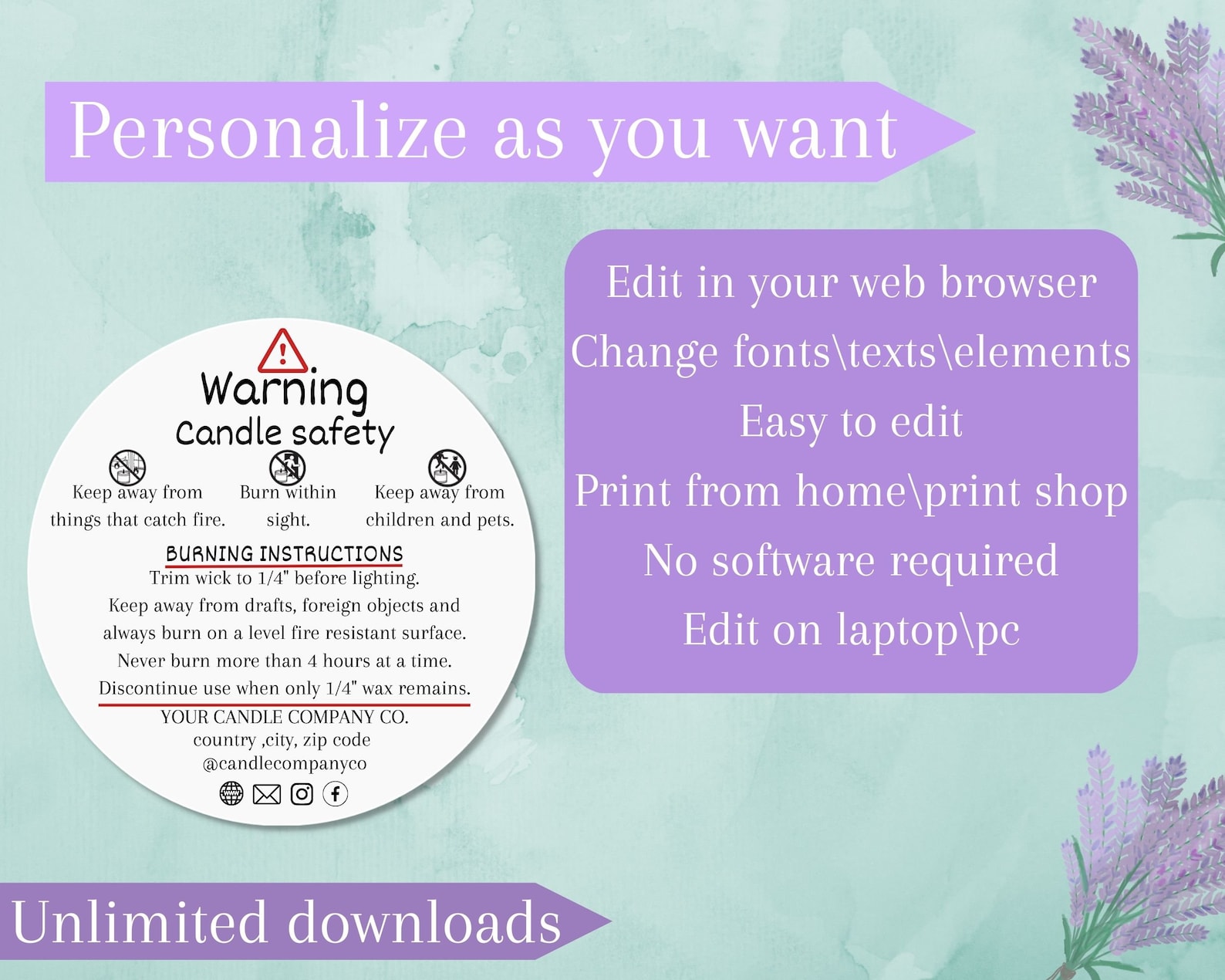 Editable Candle Warning Label Template | Candle Safety Label | Circle ...