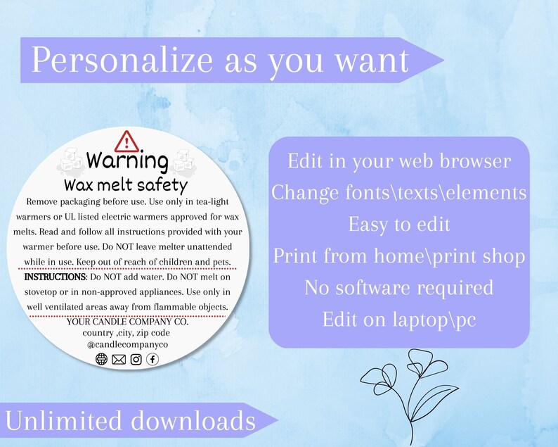 Editable Wax Melt Warning Label Template | Wax Melt Safety | Circle ...