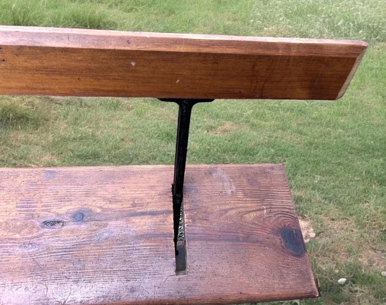 Antique Victorian Railway Bench Pew Reversible Action Pitch Pine & Cast ...
