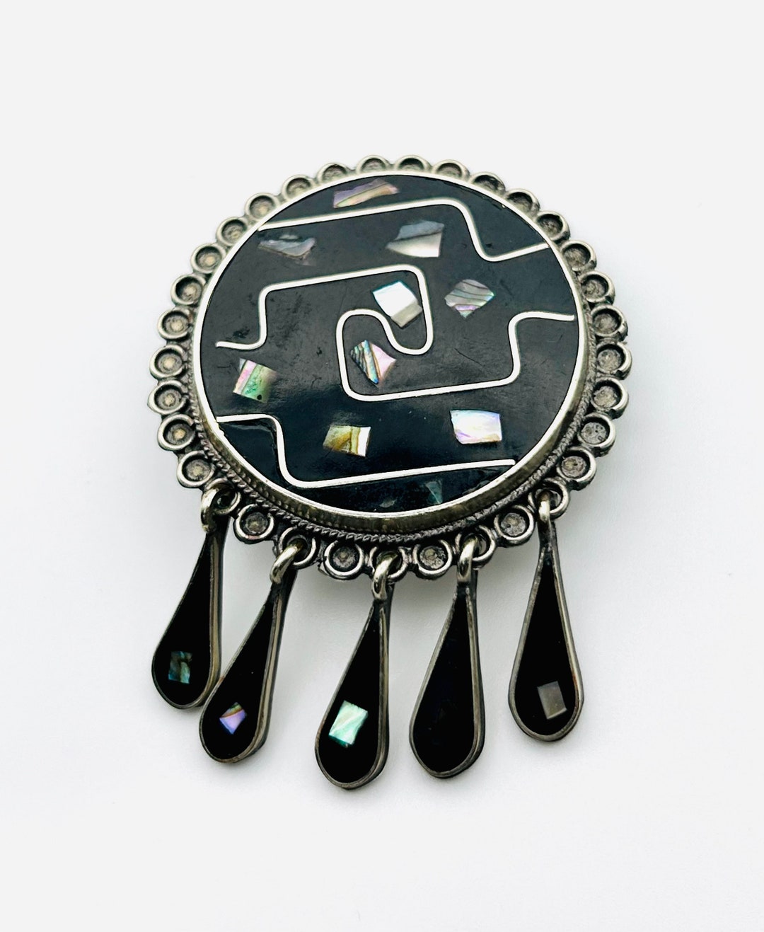 Vintage Mexican Alpaca Abalone Brooch - Etsy