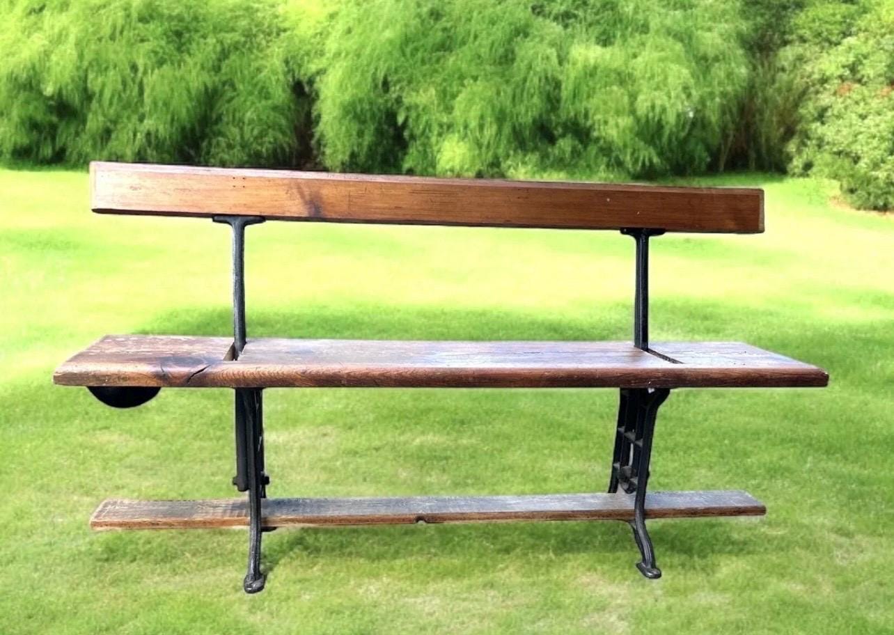 Antique Victorian Railway Bench Pew Reversible Action Pitch Pine & Cast ...