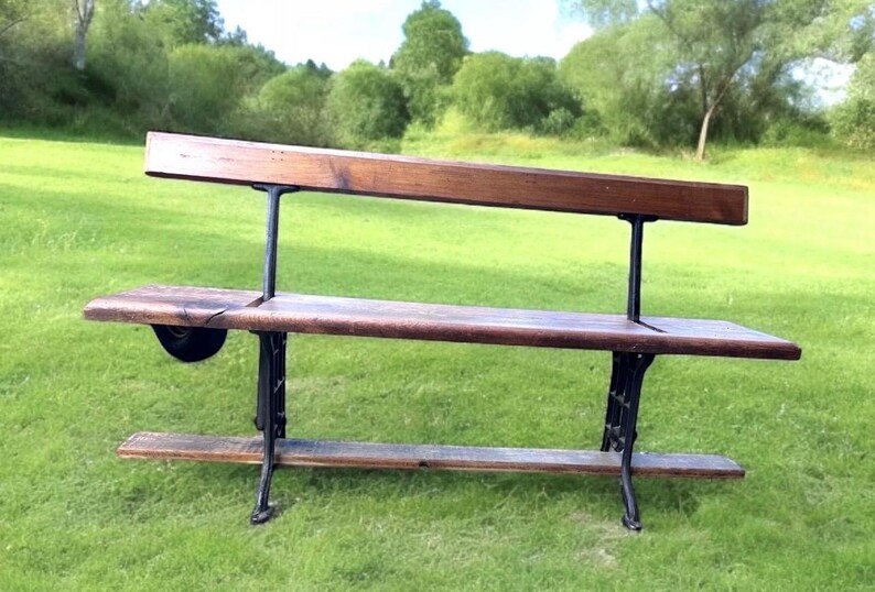 Antique Victorian Railway Bench Pew Reversible Action Pitch Pine & Cast ...