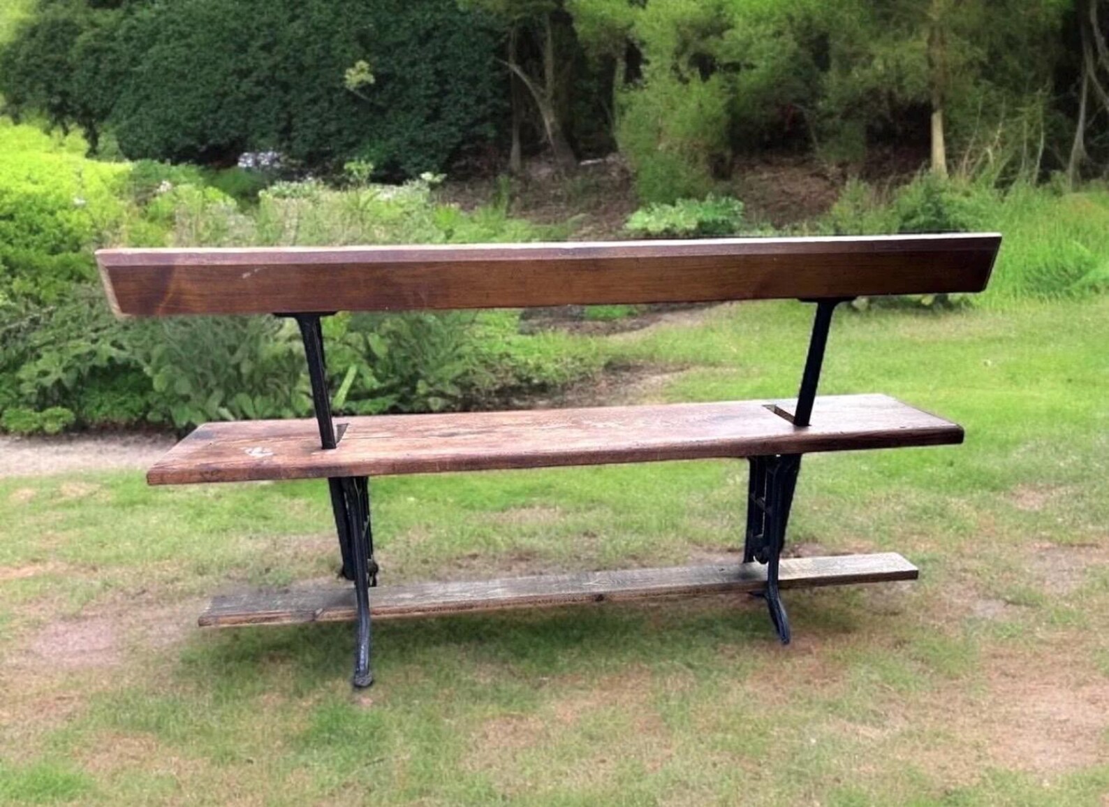 Antique Victorian Railway Bench Pew Reversible Action Pitch Pine & Cast ...