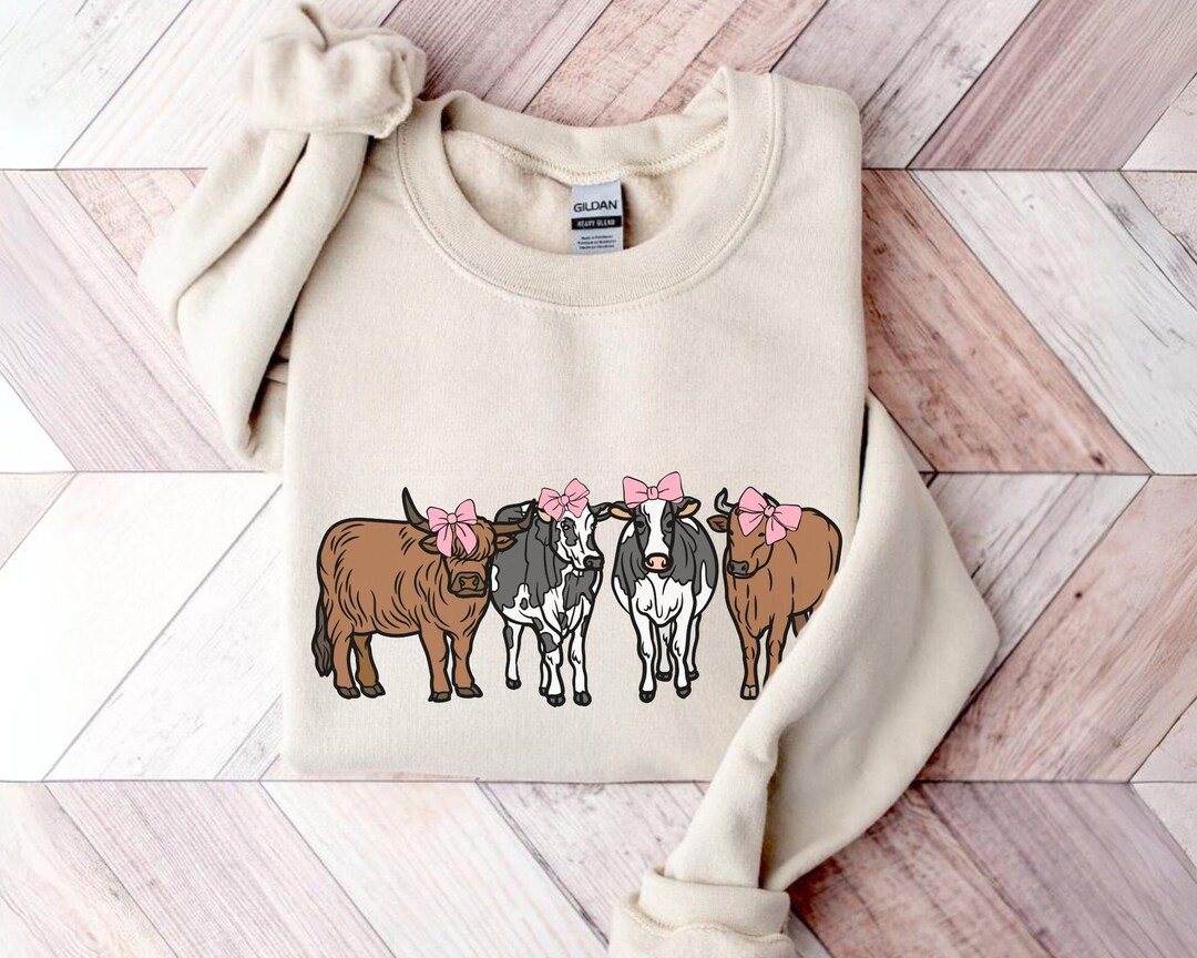 Coquette Cows Crewneck Coquette Sweatshirt Bow Sweatshirt Funny Animal ...