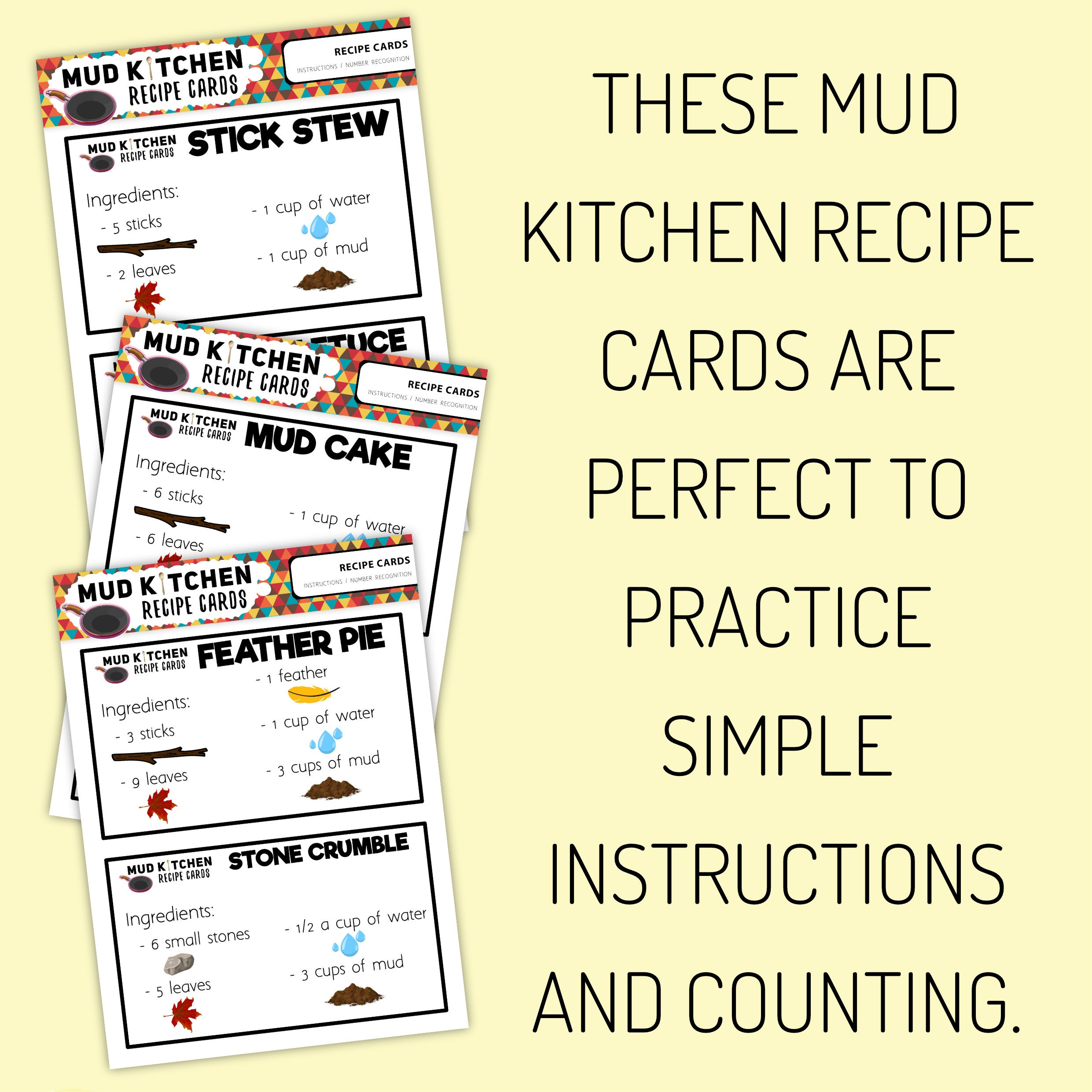 Mud Kitchen Recipe Cards (ingredients Only) - Etsy