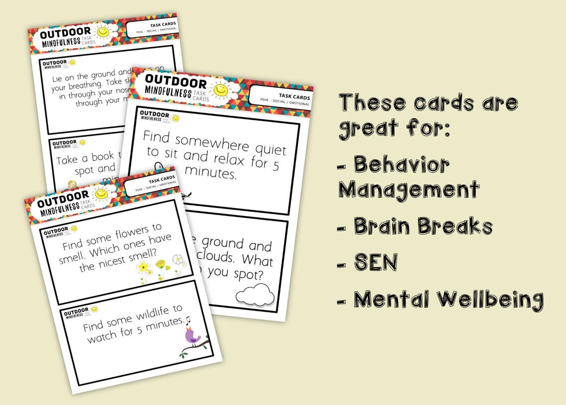 Outdoor Mindfulness Task Cards for Kids (digital Download / Printable ...