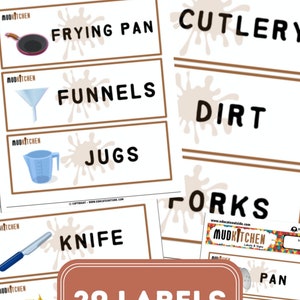 Mud Kitchen Labels - 29 Labels, PDF Download + Editable Version - Etsy