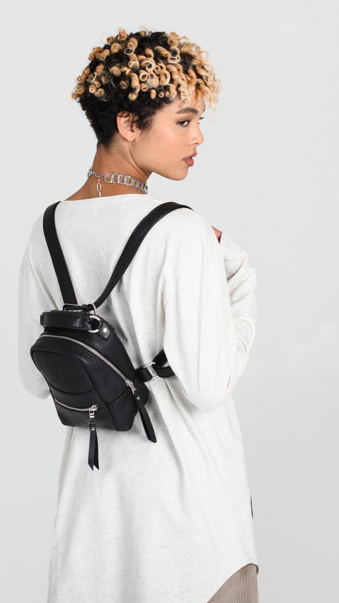 Black Mini Backpack, Handmade Leather Backpack, Women Leather Backpack ...