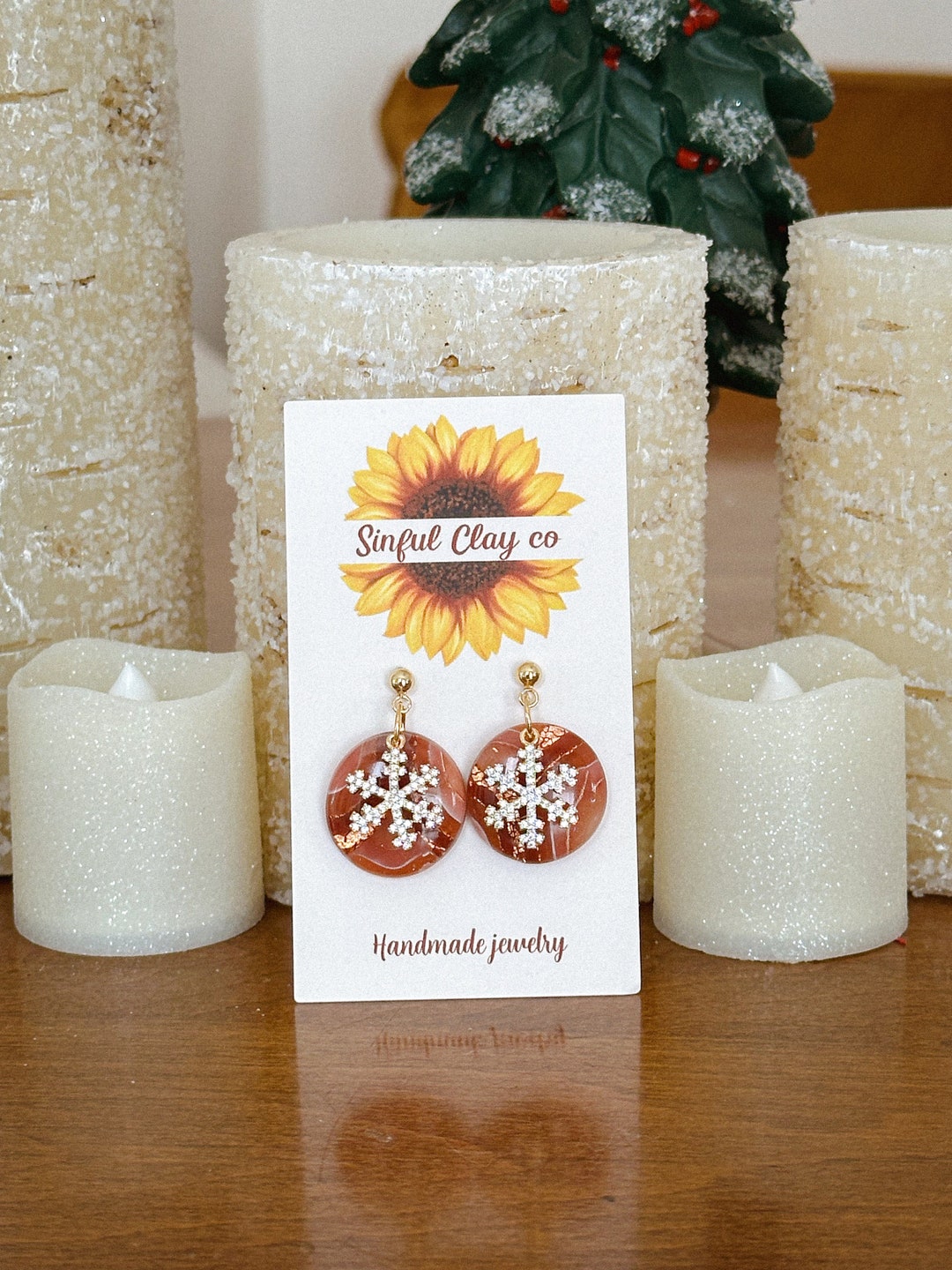 Circle Snowflake Pink and Red Geode Dangle Polymer Clay Earrings - Etsy