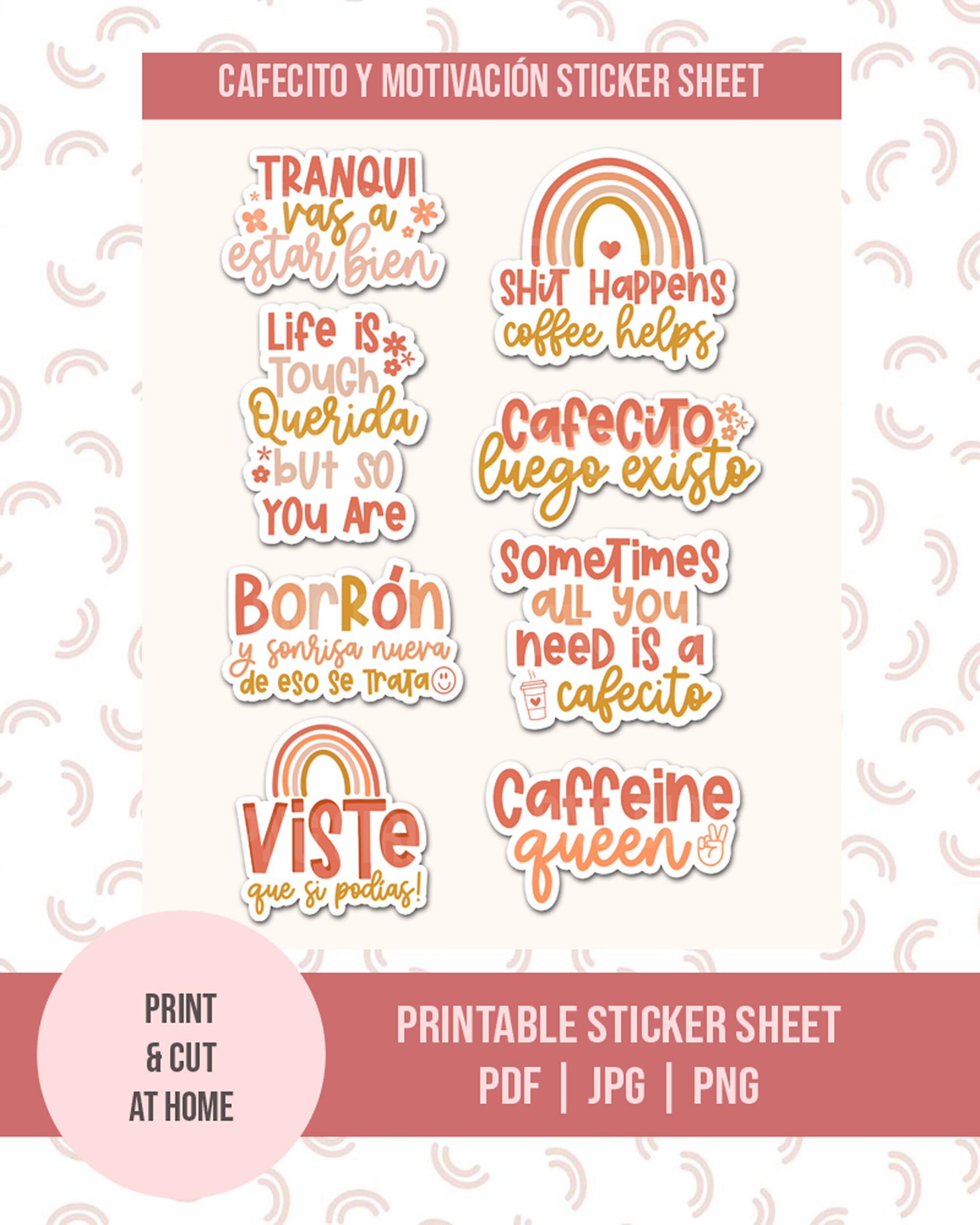 Cafecito Y Motivacion Stickers Sheet PNG Latina Stickers - Etsy