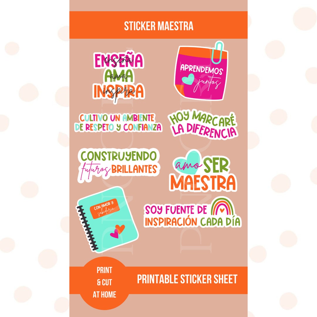 Maestra Stickers Sheet PNG, Latina Stickers, Spanish Stickers, Frases ...