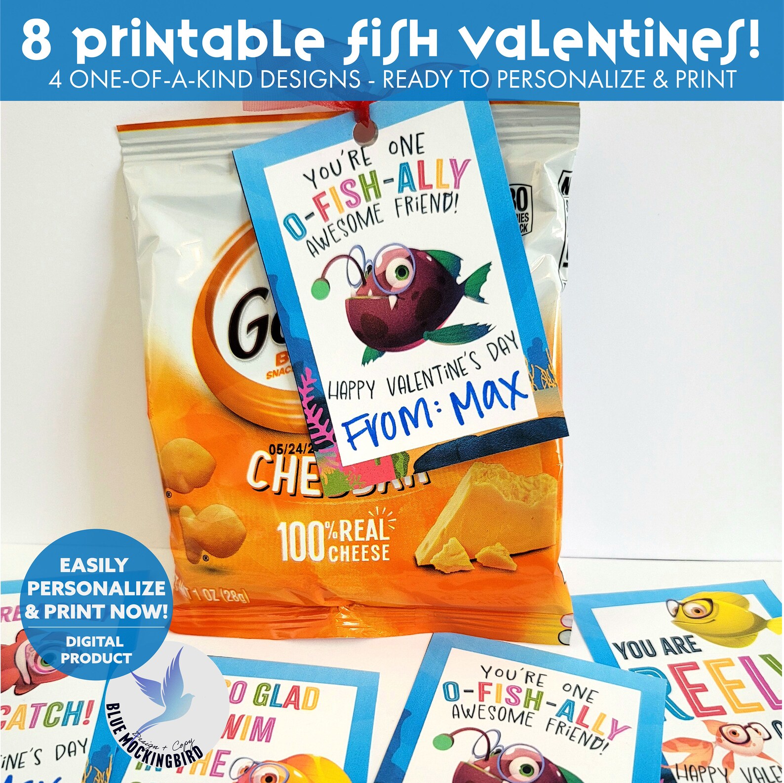 Printable Fish Valentine Card | Goldfish Valentine, Editable School ...