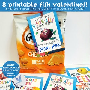 Printable Fish Valentine Card Goldfish Valentine, Editable School ...