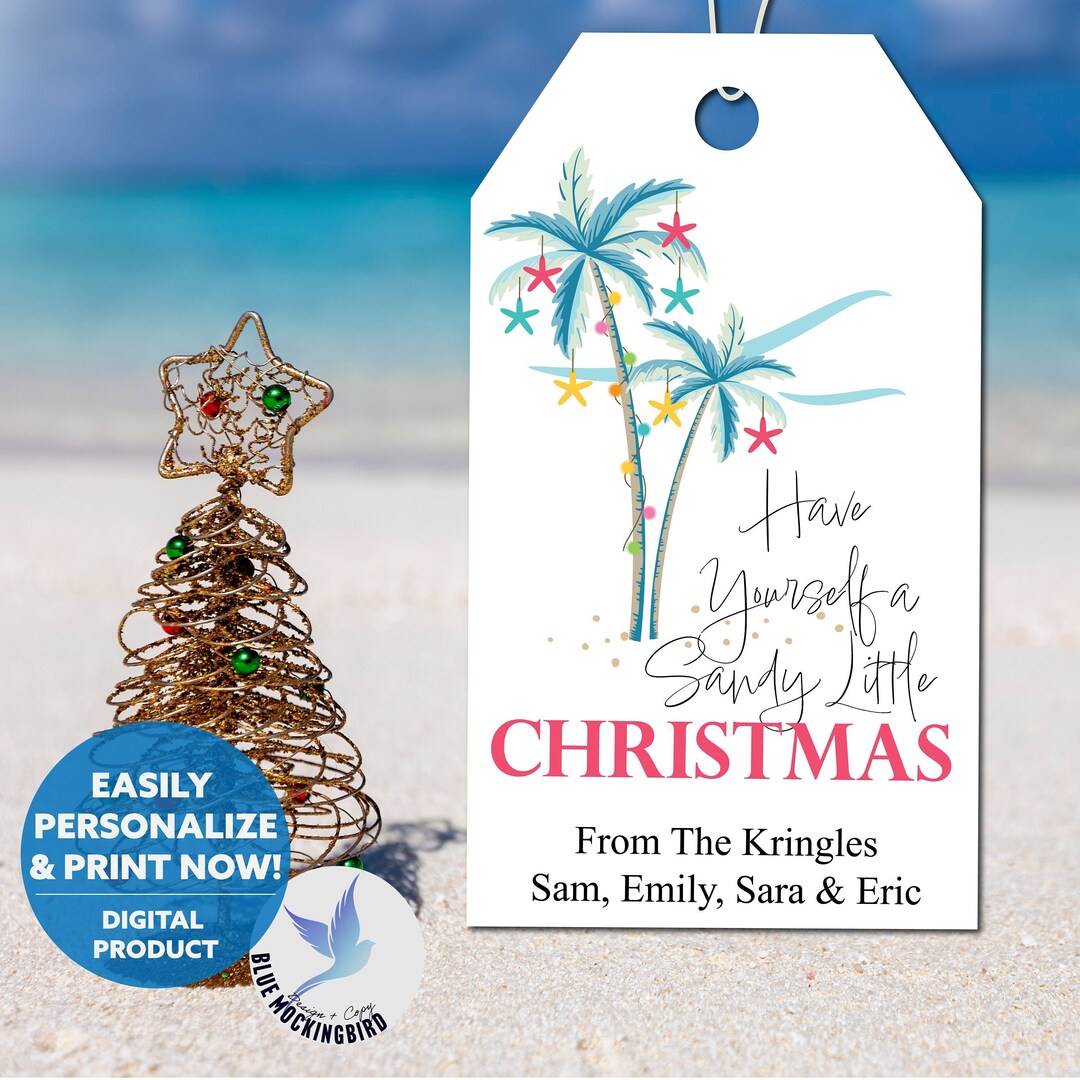 Tropical Christmas Gift Tag, Sandy Little Christmas Tag, Beach ...