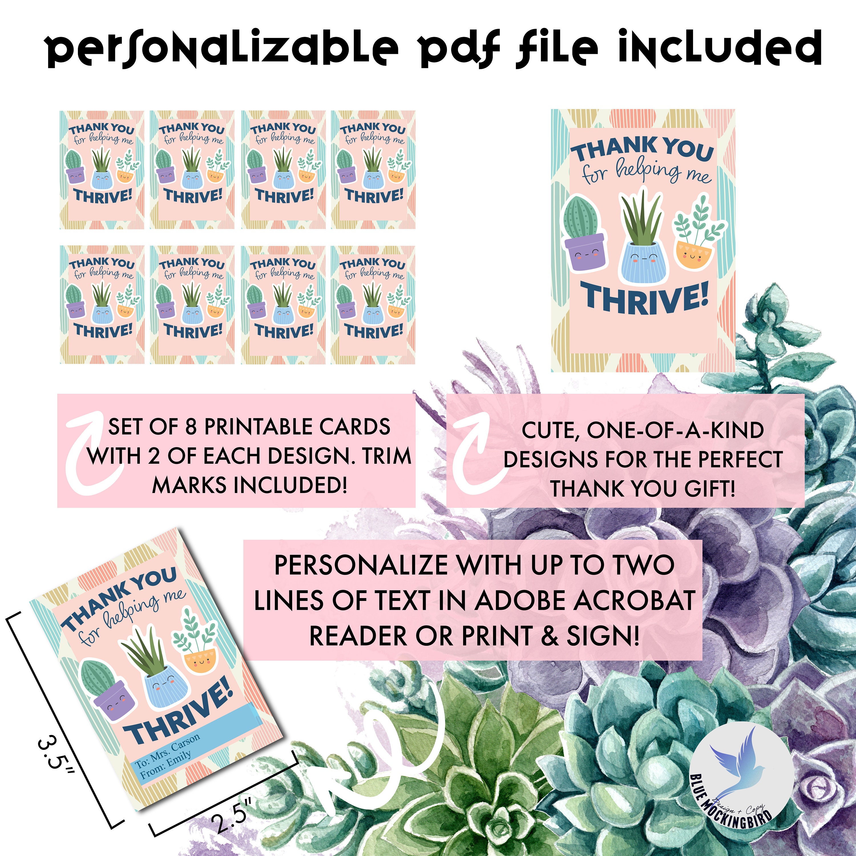 Thank You for Helping Me Thrive Printable Teacher Gift Tag | Succulent ...