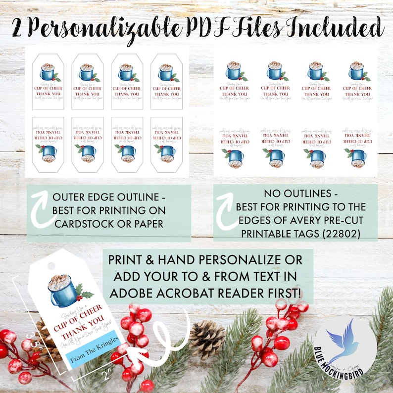 Printable Hot Cocoa Gift Tag, Cup of Cheer Tag, Hot Chocolate Tag ...