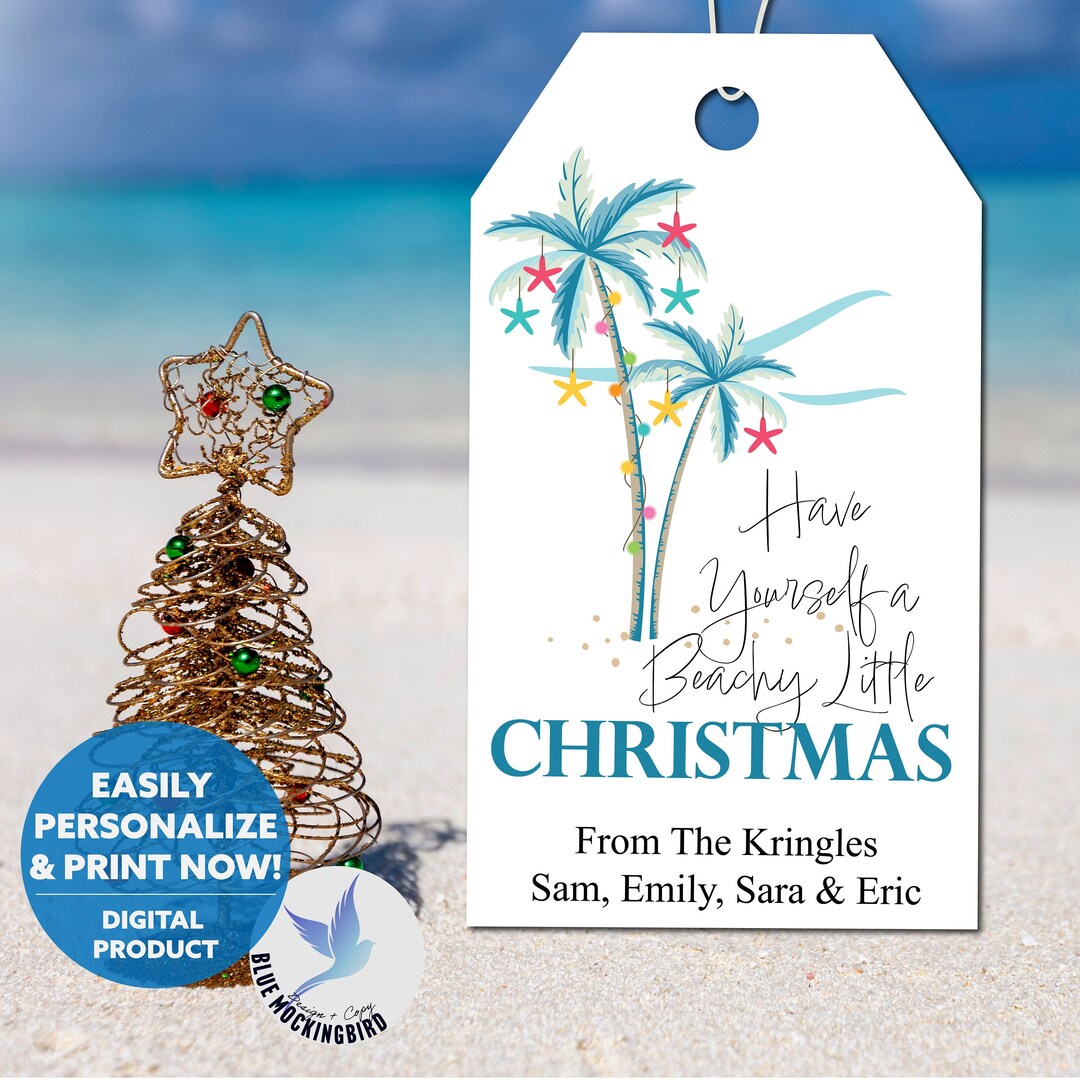 Printable Beachy Christmas Gift Tags, Tropical Palm Tree Holiday Tags ...