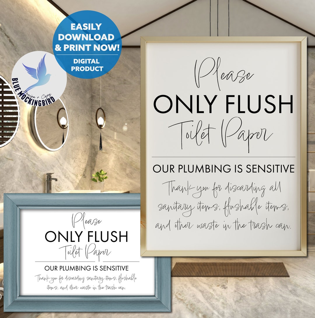 Only Flush Toilet Paper Sign, Restroom Printable for Sensitive Plumbing ...