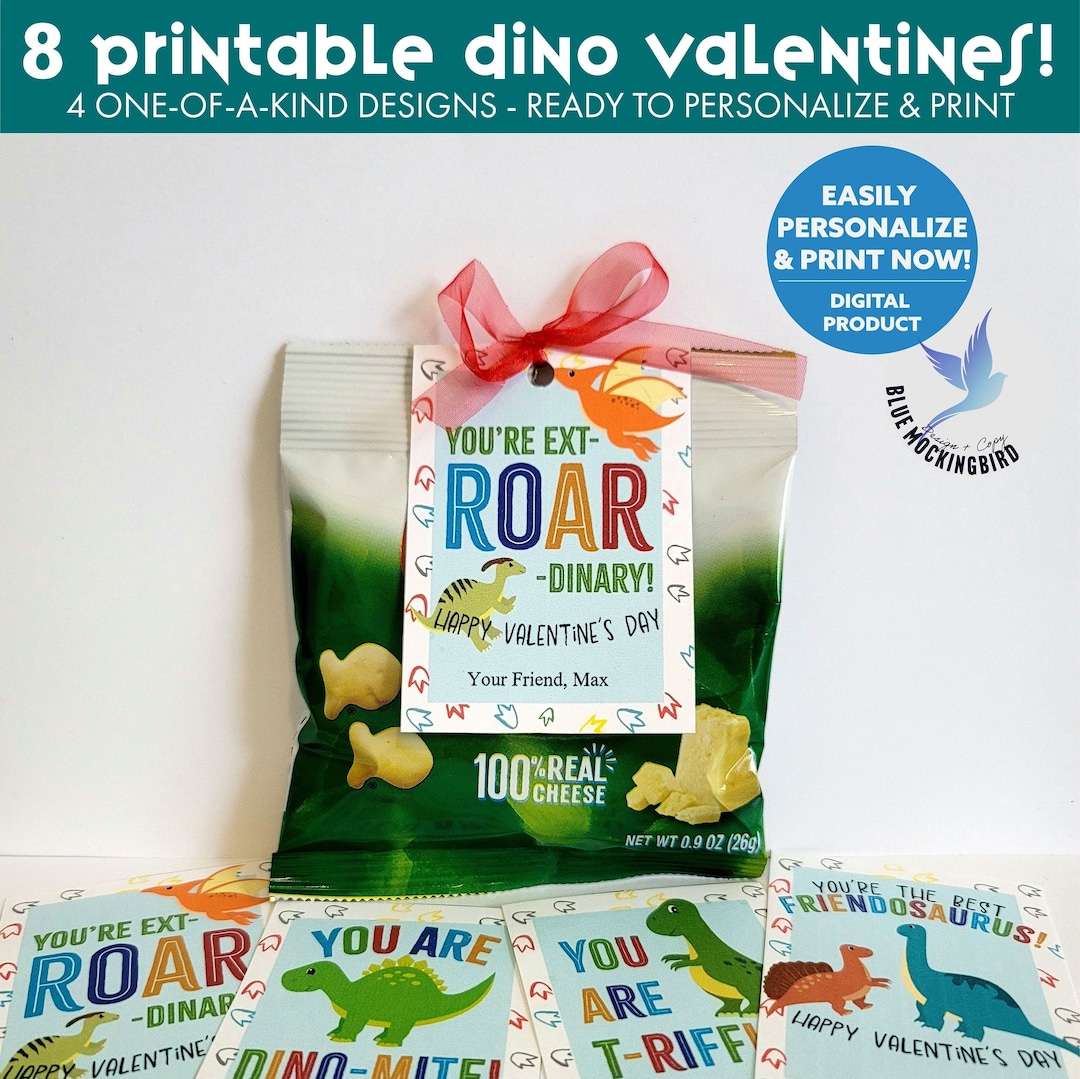 Printable Dinosaur Valentine Card | Dino-mite Kids Valentine, Editable ...