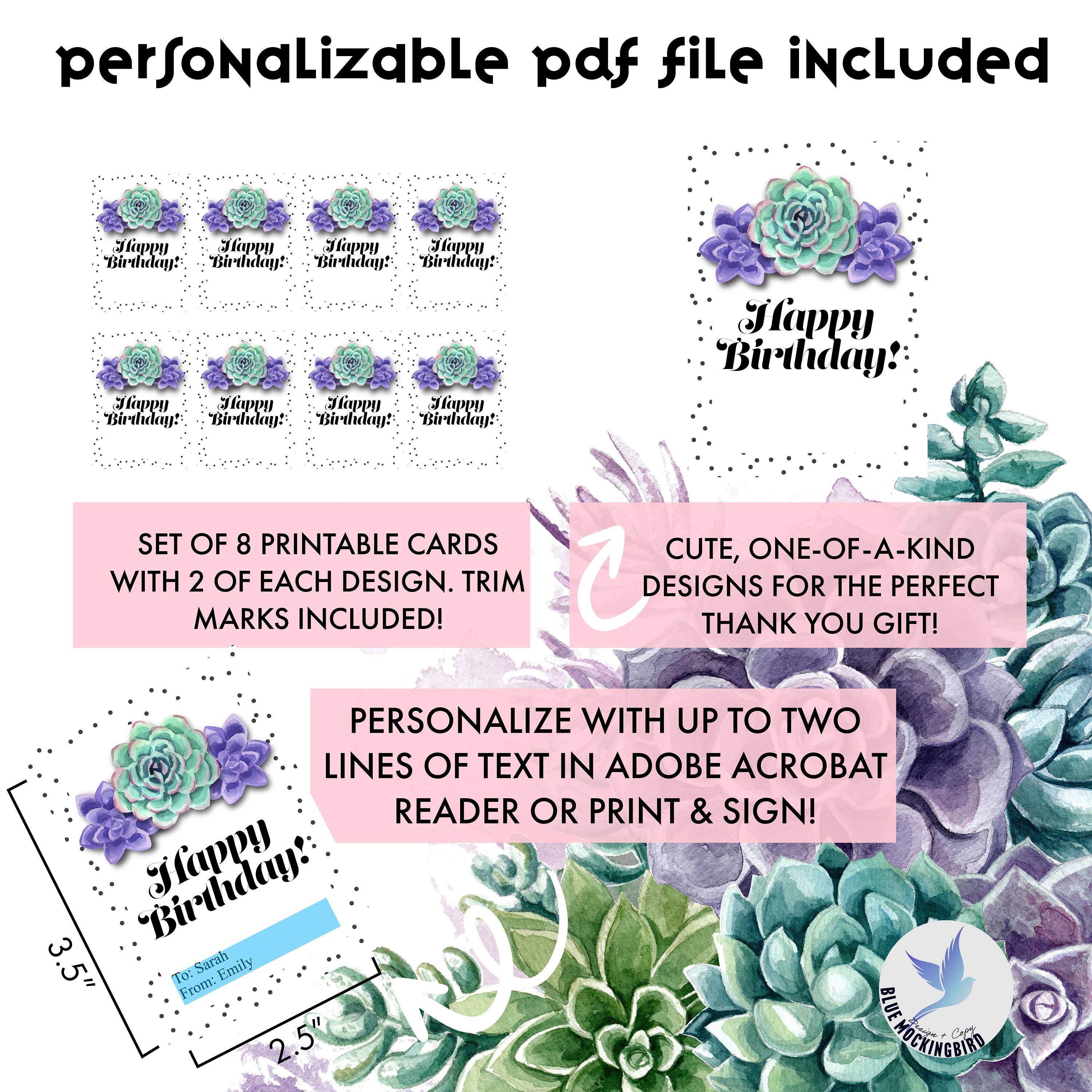 Customizable Succulent Happy Birthday Printable Tag, Succulent Tag ...