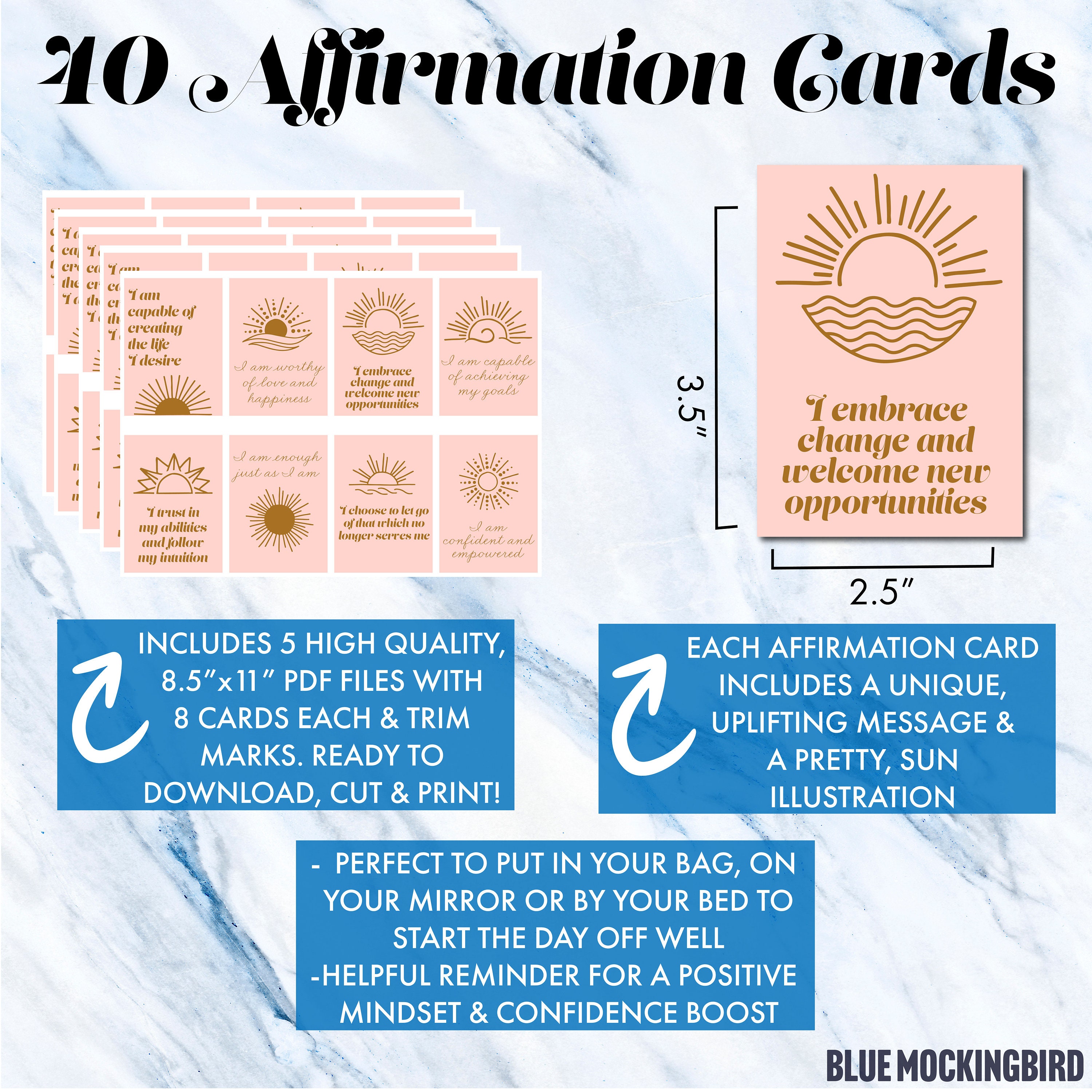 Boho Affirmation Card Deck, 40 Printable Affirmation Cards, Positive ...