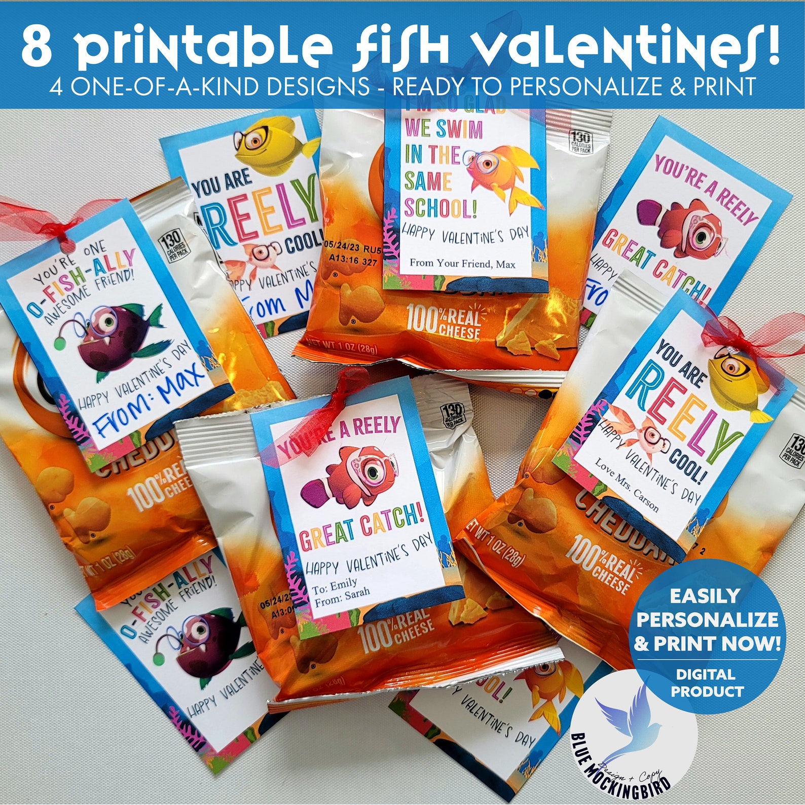 Printable Fish Valentine Card | Goldfish Valentine, Editable School ...