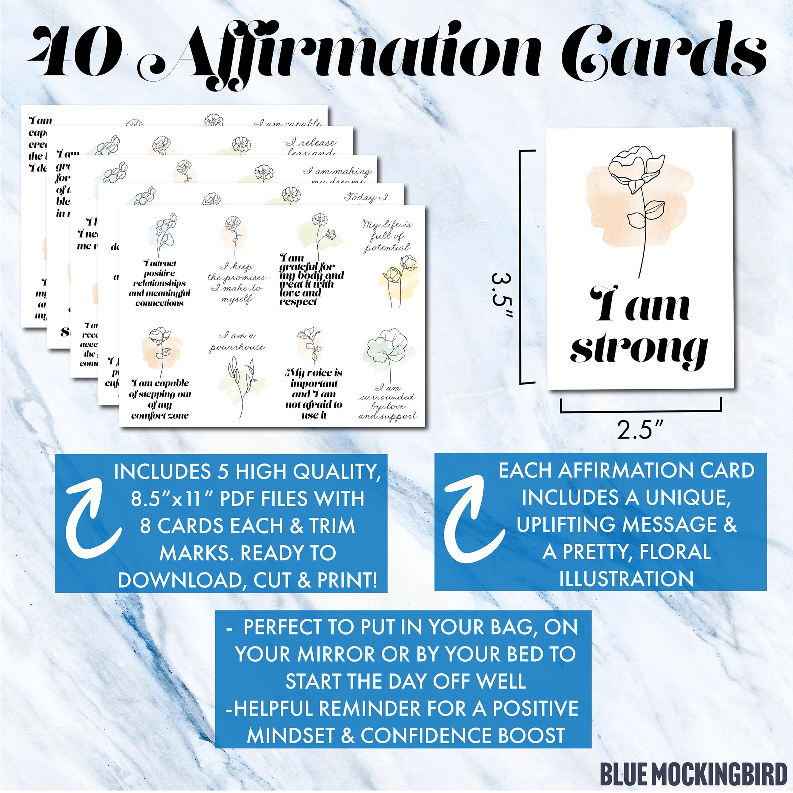 Positive Affirmation Card Deck, 40 Printable Flower Affirmation Cards ...