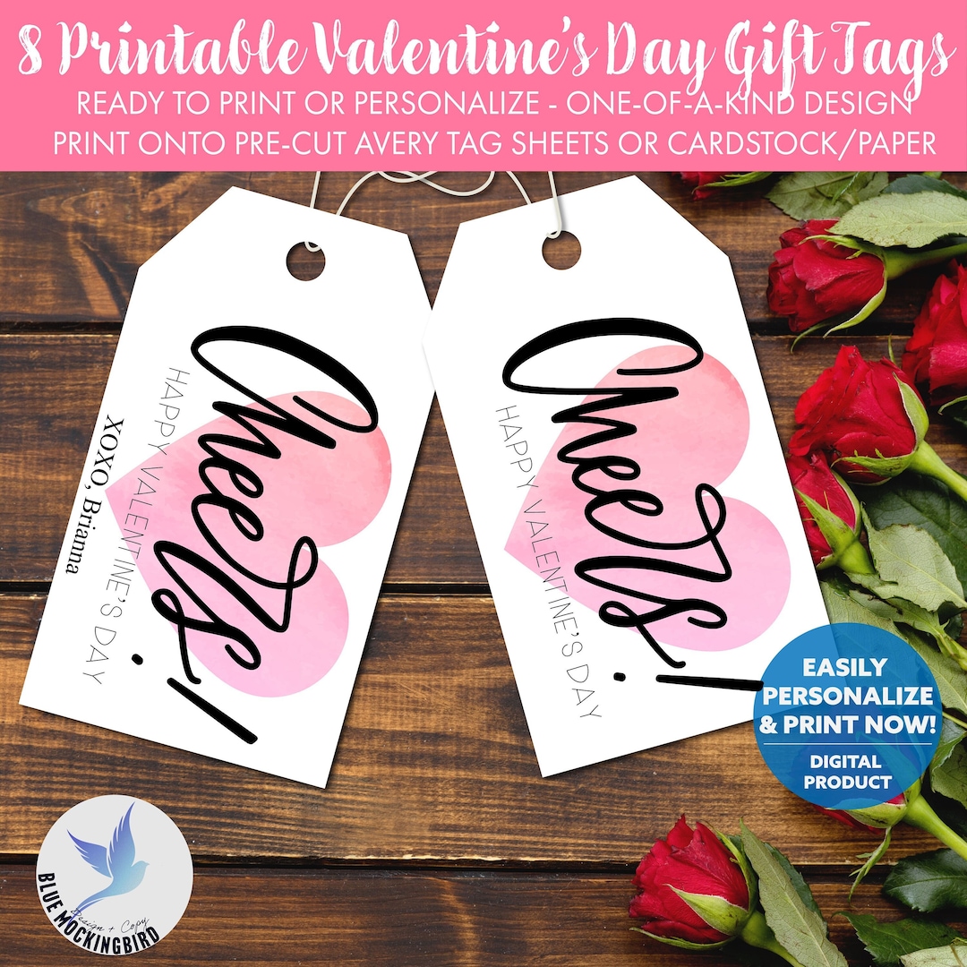Printable Happy Valentine's Day Gift Tag, Cheers Valentine Wine Tag ...