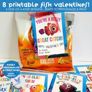 Printable Fish Valentine Card Goldfish Valentine, Editable School ...
