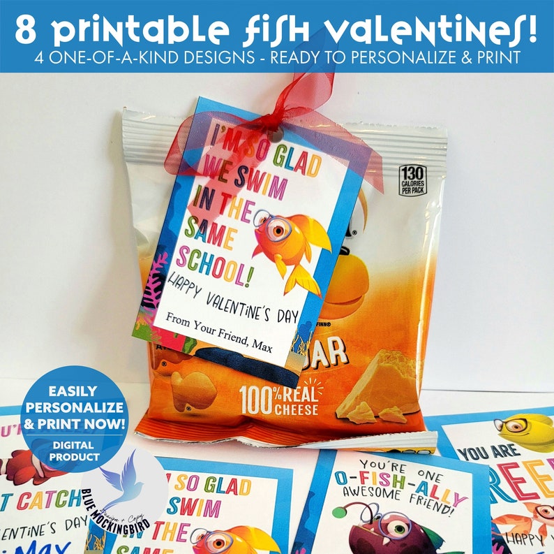 Printable Fish Valentine Card | Goldfish Valentine, Editable School ...
