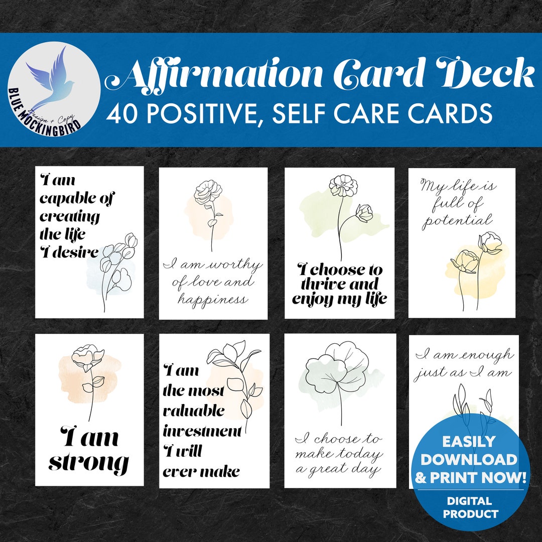Positive Affirmation Card Deck, 40 Printable Flower Affirmation Cards ...
