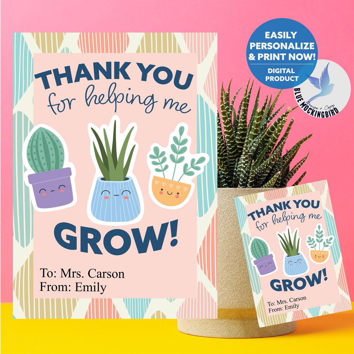 Printable Teacher Appreciation Gift Tag, Thank You for Helping Me Grow ...