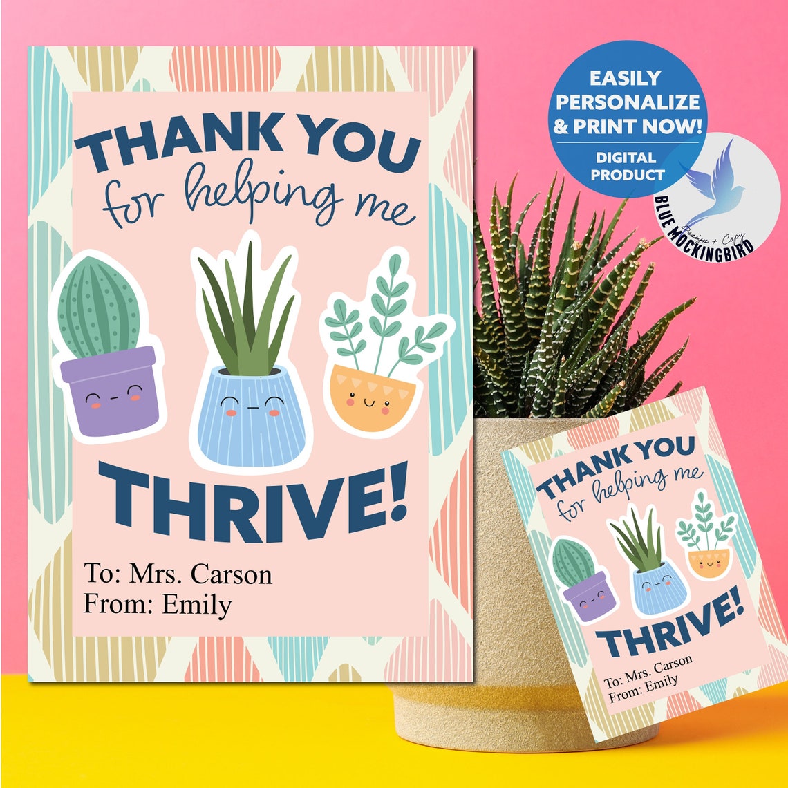 Thank You for Helping Me Thrive Printable Teacher Gift Tag | Succulent ...