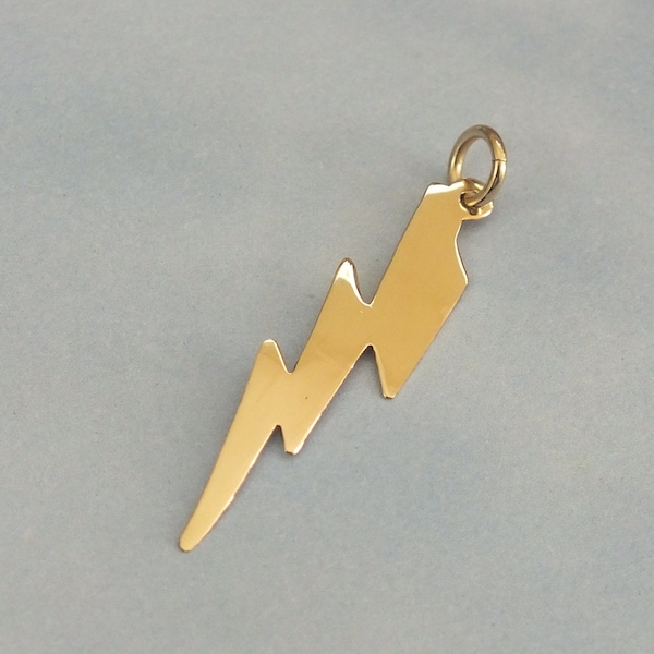 14k Solid Gold Lightning Bolt Pendant - Etsy