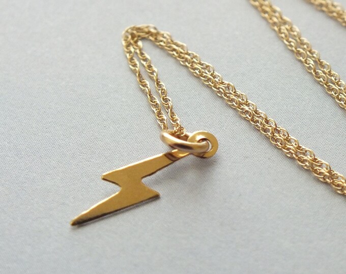 Small Lightning Bolt Necklace, 14k Solid Gold Lightning Bolt Charm ...