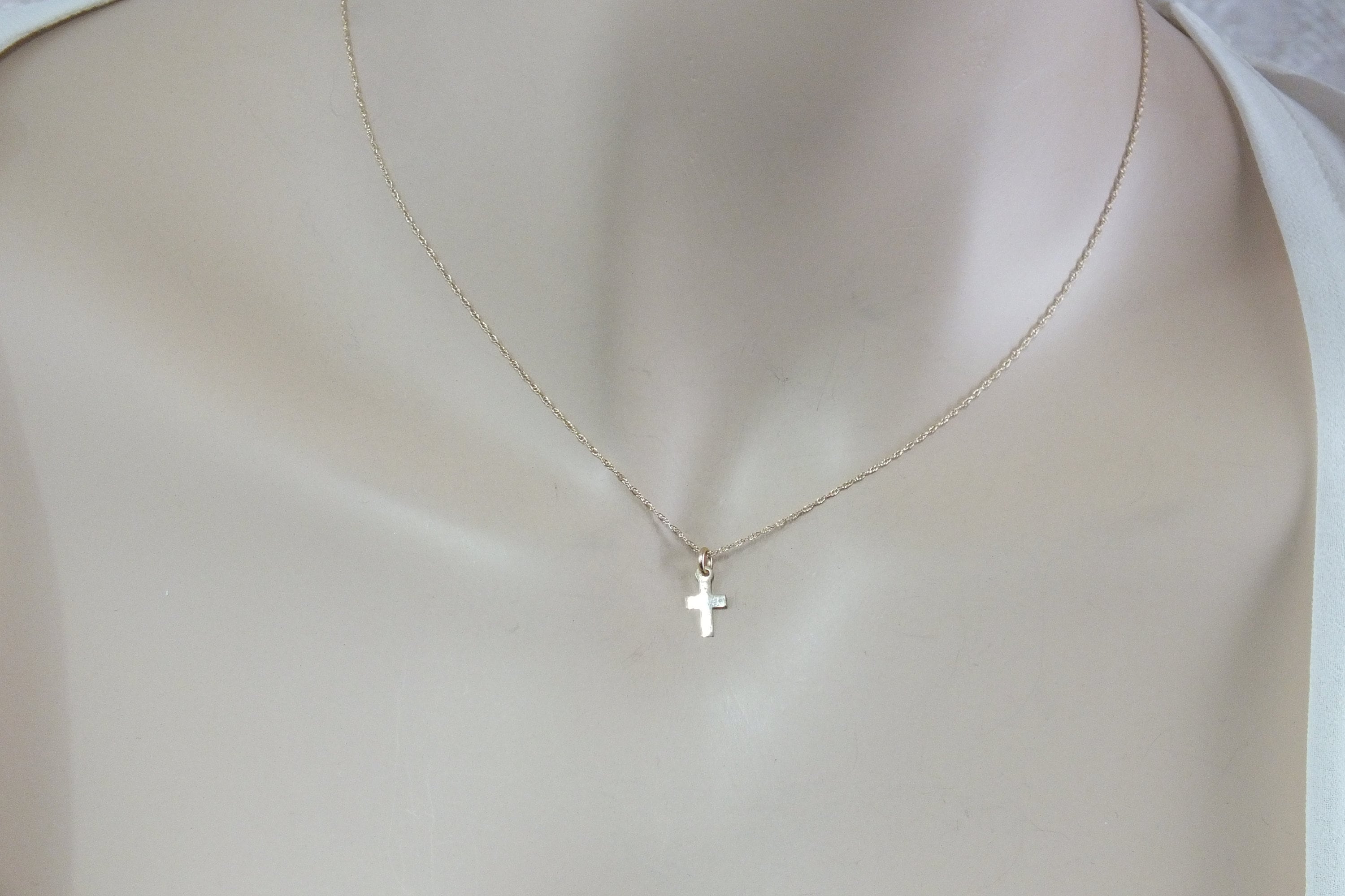 Dainty Gold Cross Charm, Tiny 14k Solid Gold Cross Pendant, Small Gold ...