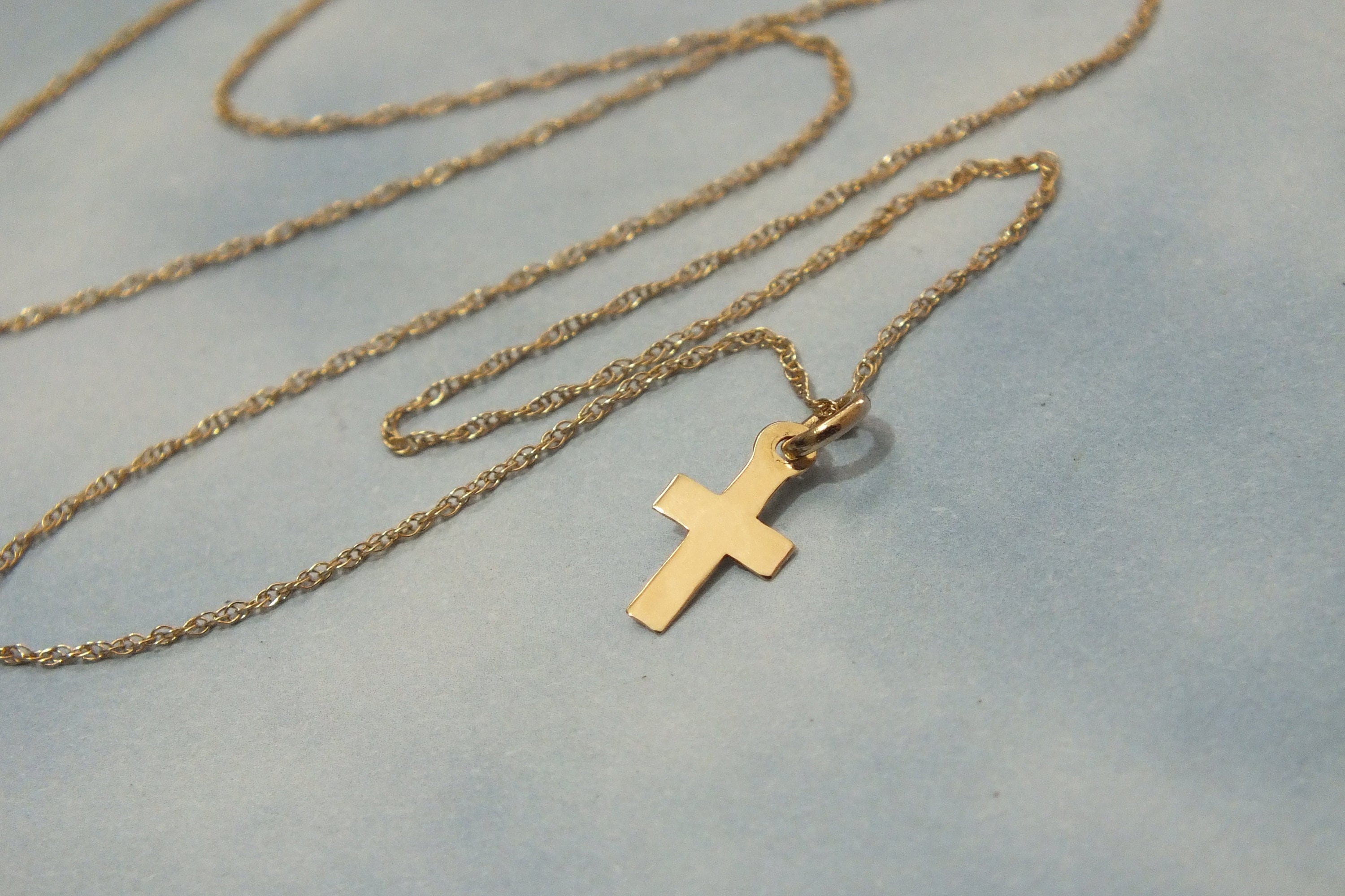 Dainty Gold Cross Charm, Tiny 14k Solid Gold Cross Pendant, Small Gold ...